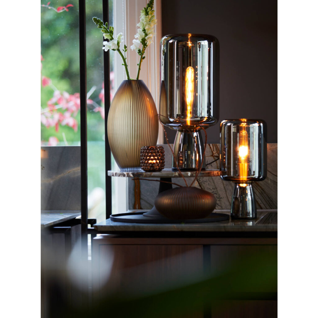 Lotta Table Lamp | Smoked Glass & Gold | Modern Elegance - Morgan Doyles
